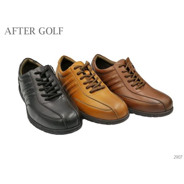 アッパー：合成皮革アウトソール：合成ワイズ：４Eアフターゴルフ After Golf ウォーキングシューズ レースアップ 。 底材に発泡EVAを使用。 接地面は軽量ラバーだから軽く、摩擦に強い。 側面のファスナーにより、スムースな脱履　底面...
