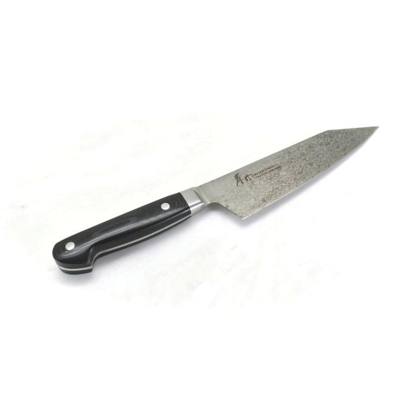 ブランド： 堺孝行（青木刃物製作所）モデル：コアレスダマスカス材質：V金2号＋V金10号刃渡：160 mm柄：マイカルタ黒柄特徴：異なる材質の特殊鋼を重ね合わせた芯材のない新シリーズ。マイカルタ柄は見た目も美しく、防水性、耐久性、防腐性に優...