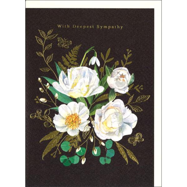 ■題名：「With Deepest Sympathy (おくやみ)」■封筒サイズ：185×135mm（アイボリー）■カードサイズ：176×127mm（二つ折り）■中面：無地■表面：表紙の一部に箔押し加工あり■メーカー：PAPER HOUSE...