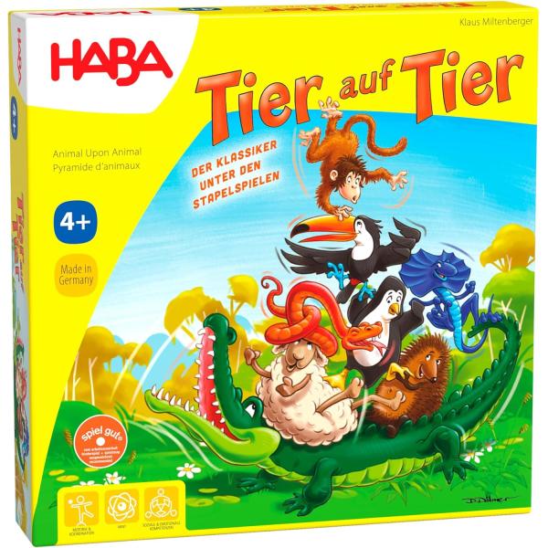 タイトル：ゲーム・ワニに乗る？メーカー：ハバ(HABA)プレイ人数：2〜4人　プレイ時間：15分　対象年齢：4歳以上日本語ルール説明書ついています。さいころの指示で、手持ちの動物たちを積み上げるバランスゲームです。ゲームのはじめに動物を均等...