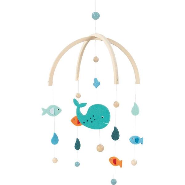 モビール・青いクジラ/goki(Gollnest &amp; Kiesel)/GK2869/爽やかなカラーのクジラとさかなたちのモビール長さ約30cm　幅約25cm素材/合板・フェルト中国製