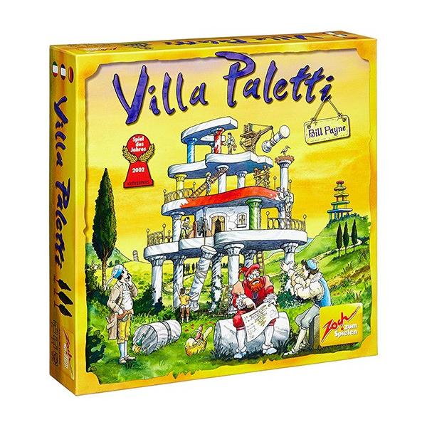タイトル：ヴィラ・パレッティ(Villa Paletti)メーカー：Zoch作者：Bill Payneプレイ人数：2〜4人　プレイ時間：20〜30分　対象年齢：8歳以上日本語ルール説明書ついています。かたちによりポイントの異なる自分の色の柱...