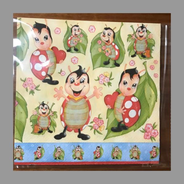 ペーパーナプキン デコパージュ 海外 5枚 てんとうむし 紙ナプキン 生き物 いきもの 昆虫 ハンドメイド 手作り 手芸 夏休み diy DIY かわいい