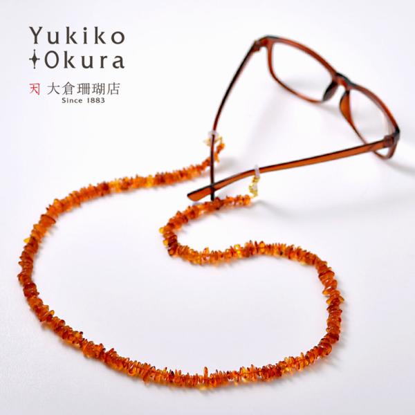 長さ：約76cm素材：琥珀・真鍮(ゴールド仕上げ)止具：真鍮(ゴールド仕上げ)・シリコンゴム　フック式日本製