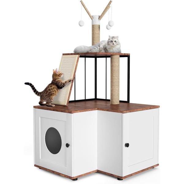 【発売日：2026年06月25日】【2in1猫用トイレ＆キャットタワー】隠れトイレと多層キャットタワーが一体化、省スペースでおしゃれなペット空間を実現。猫の本能を満たしながら快適に遊べます。【広々とした密閉型トイレ】大型サイズで多くのトイレ...