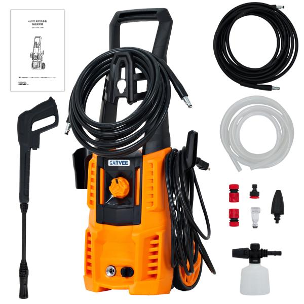 【高出力1500W・ハイプレッシャークリーニング】最大吐出圧力 12.5MPa、常用吐出圧力 8.0MPa、吐出水量 5.0L/min（常用時）。1500Wの強力モーターが頑固な汚れも一掃。駐車場のオイル汚れ・外壁のコケ・重機の泥落としに最...