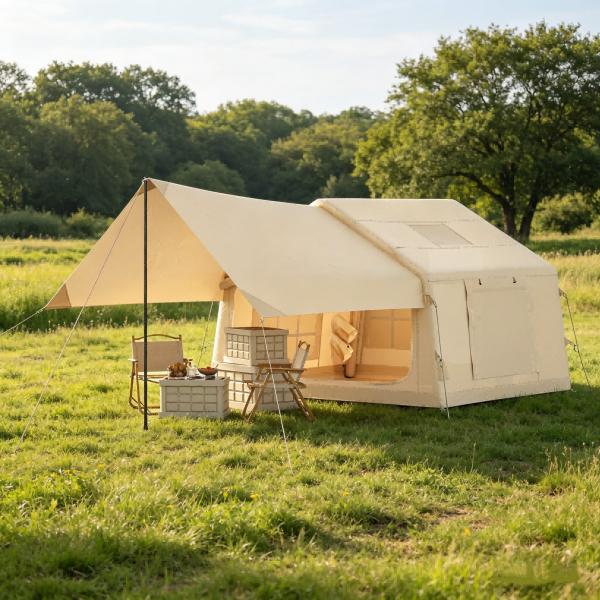 【優れた高品質素材】高密度 420D オックスフォード生地を採用し、防水性能に優れ、UV カット機能も完備。テント全体に施された日除け構造と二重防水縫製により、急な天候の変化からしっかりと守ります。気柱部分には従来の PVC に比べ強度・耐...