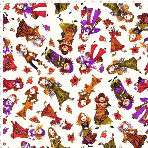 背景の色はアイボリーではなくて、ほぼ白です。白地にジプシーガールがいっぱいになります。1枚　110幅×45cmです。送料は郵便クリックポスト185円です。5000円(税込)のお買上げで郵便クリックポスト無料です。