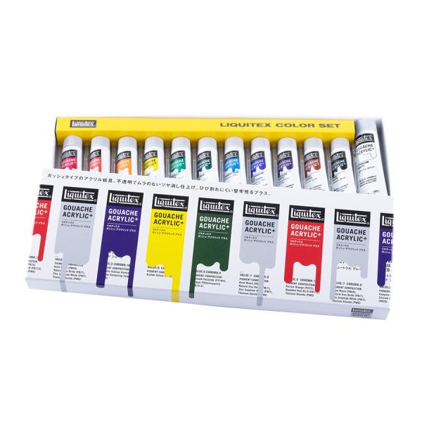 「ひび割れにくい強さをプラス」したリキテックス ガッシュ・アクリリック プラス。　これまでにない堅牢性を持ったガッシュタイプのアクリル絵具です。　[セット内容色]　・プライマリーレッド　・スカーレット　・オレンジ　・プライマリーイエロー　・...