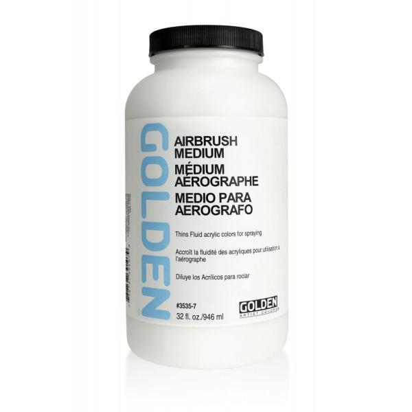 エアブラシメディウム　エアブラシメディウムは、ゴールデンフルイドをエアブラシで塗布する際に混合すると、目詰まりや先端部分の汚れを軽減させます。注：エアブラシメディウムは、ハイフローと混合するようには設計されていません（ハイフローメディウムを...