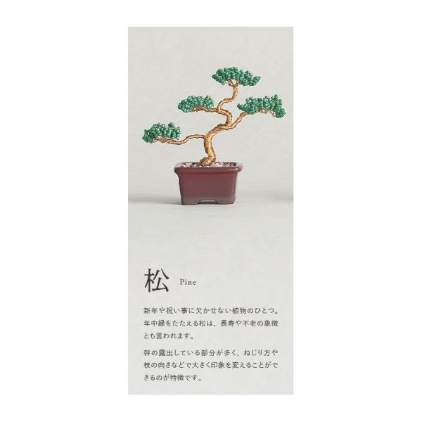 ワイヤーでつくる小さな盆栽のキットです。　枝や葉を自在に動かせるので、本物の盆栽のように好みの樹形に仕立てることができます。　作り方は、カットしたワイヤーにビーズを通してねじるだけ。工具不要で、はさみとものさしだけあれば作ることができます。...