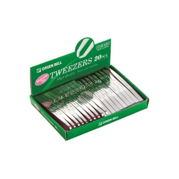 グリーンベル毛抜。20個パック。ステンレス鋼で先細タイプとなります。  先幅：約2mm 全長：約75mm 【爆買】