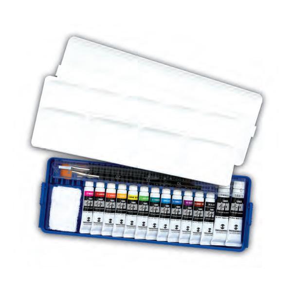 ターナーアクリルガッシュ クリエイトセットM　黒軸デザイン筆（ナイロン4本入り）　　ブライトマゼンタと平筆2号が入ってクリエイトセットBと同価格！　サイズ：縦122×横338×高さ35mm　　アクリルガッシュは水性で乾燥後に耐水性になります...