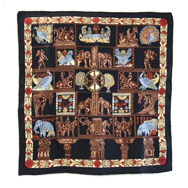 エルメス スカーフ カレ45 TORANA 塔門 ブラック シルク100％ 中古 プチカレ ミニストール 正方形 ファッション レディース HERMES商品ランク:中古Aランクブランド:エルメス商品名:カレ45TORANA塔門ライン:-色:...