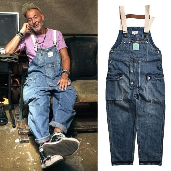 ワークスタイルはもちろん ストリートアイテムとしてもおすすめ 定番アイテム 大人気 デニム オーバーオール ジーンズコットン 混合生地なので履き心地が良く、ボトムス部分はゆったりめなので履き疲れしません。ロールアップしてご着用するのも良く ...