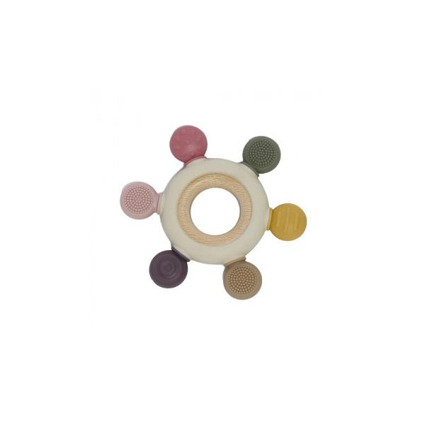 ウッド部分とシリコン部分は別々にして使用することもできる歯固め。離乳食準備の噛む練習。ムズムズストレスを発散できます!4つのシリコンは全て違う感触でびっくり!パッケージも飾りたくなるほどしっかりした作りなので、出産祝いなどのベビーギフトにピ...