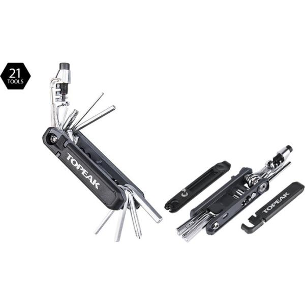 ・多彩なツールをひとつにまとめた21機能ミニツール。・ボディ両サイドには、仏式バルブコアツールとニップルレンチを　備えたタイヤレバーが付属しています。・ エンジニアリング プラスチック ボディ / クロム バナジウム ツール ・ 六角レンチ...