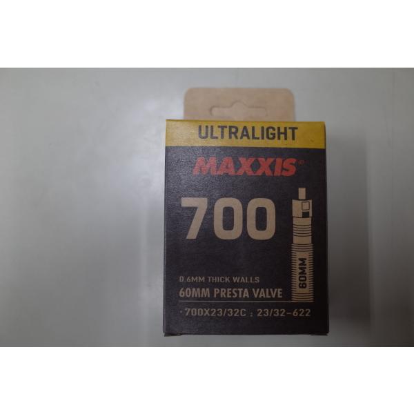 ・MAXXIS　ULTRALIGHT(ウルトラライト)チューブ。・サイズ：700x23/32C。バルブ長：60mm。・重量：80g（メーカー発表値）。