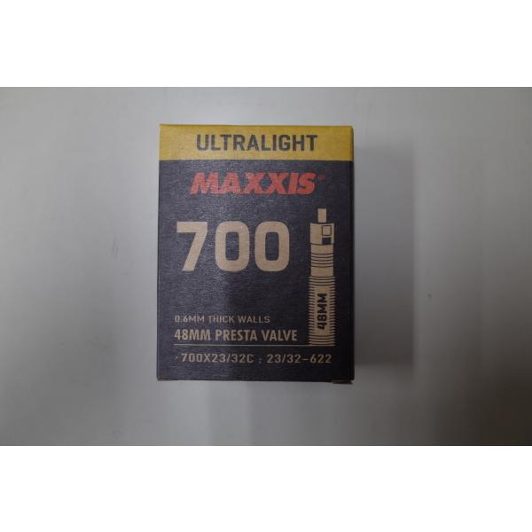 ・MAXXIS　ULTRALIGHT(ウルトラライト)チューブ。・サイズ：700x23/32C。バルブ長：48mm。・重量：約77g。