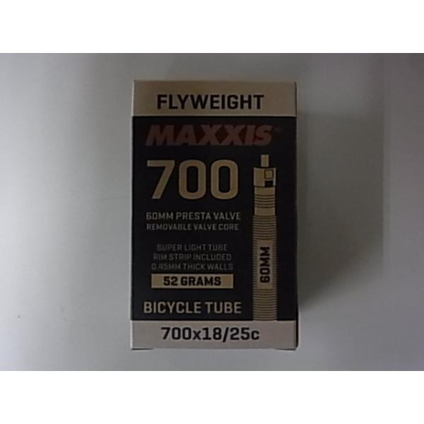 ・MAXXIS　FLYWEIGHT(フライウエイト)チューブ。・サイズ：700x18/25C。バルブ長：60mm。・重量：52g（メーカー発表値）。