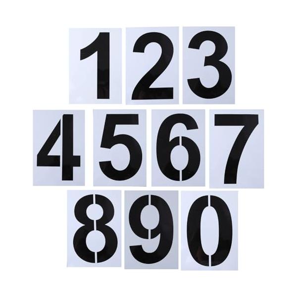 「商品情報」【駐車場 番号プレート 10枚セット 29.5*22.5cm プラスチック製 ステンシルシート】・初心者でも簡単に短時間で鮮明な数字を描くことができるナンバーマーキングプレートです。初心者でも簡単にスプレーを使い、短時間で美しい...