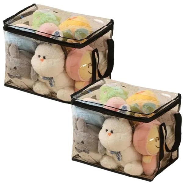 「商品情報」透明PVC素材のクリアバッグで収納ケースの中身が確認しやすく、ぬいぐるみやおもちゃを探す手間を減らし、ぬいぐるみ整理の負担を軽くすることができます。スクエアフォルムで置きやすく、子供部屋はもちろん、リビング収納や寝室の整理にもマ...