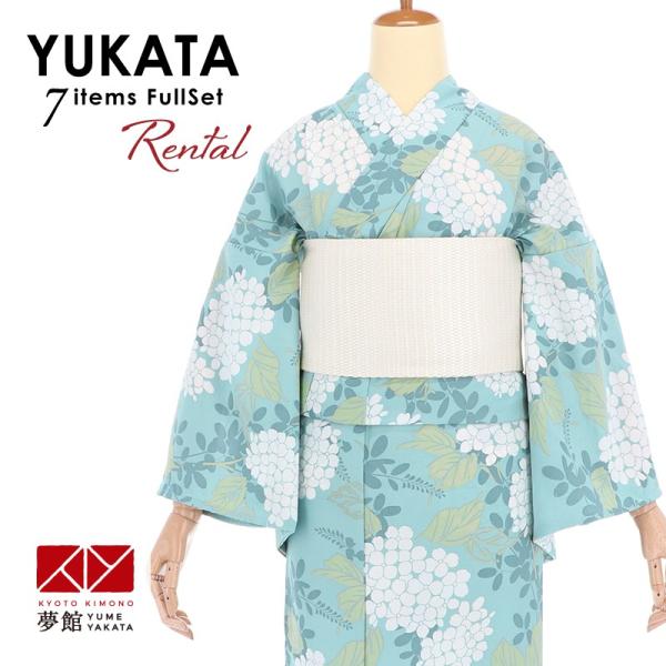 ポリエステル素材ですので、シワになりにくく、軽くて柔らかい、程よいシャリ感のある肌馴染みの良い生地感です。水色地に紫陽花と萩模様が描かれた、年代問わず涼しげに着こなせる浴衣です。 【 ブランド 】-【 着物寸法 】身丈167cm / 袖丈4...