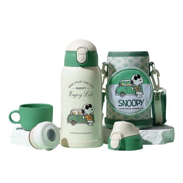 スヌーピーステンレスボトル 水筒 真空断熱 飲み口3種類 保温保冷 600ml 子供用 男女兼用 ワンタッチで開らく ステンレス 保温カップ 可愛い 直飲み 【サイズ】約直径70×Ｈ190mm;【容　量】550ml・飲み口3種類内栓フタ：9...