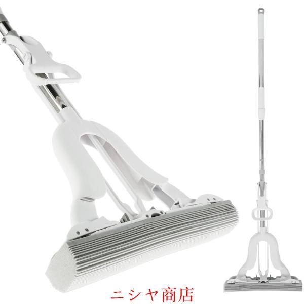 【高品質素材】このスポンジモップは高品質のPP、ステンレス鋼、ゴムスポンジ（PVA）などの素材で作られており、洗浄効率が高くなります。 使いやすく、掃除が早く、軽量で耐久性があり、安全で無臭です。【調整可能なハンドルデザイン】モップのハンド...