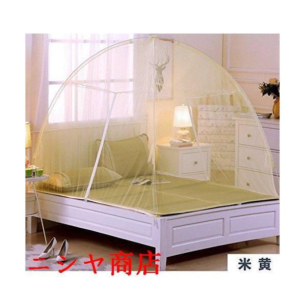 ワンタッチ蚊帳　セミダブル幅 黄色組立時：　幅1.2mx長2.0mx高1.2m収納袋から取り出して広げて上部を連結して簡単にセットアップできます。収納サイズ：63ｘ63ｘ3cm蚊や虫の侵入を防ぎます。