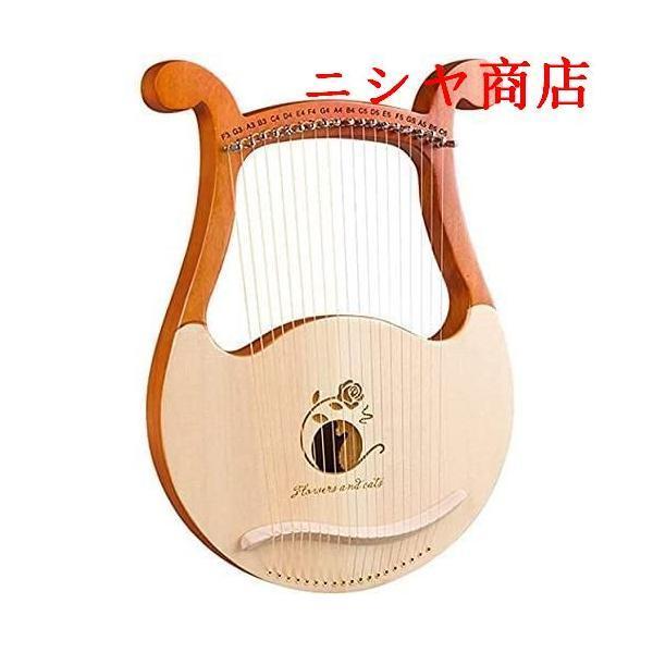 【上品な素材】ハープはマホガニーとスプルースのベニヤで作られています、密度と硬さに優れているので、安定した音を奏でます。温かく柔らかい音色が特徴です、奏でる甘い且つ美しい音が心を癒すことができます。【19本の鋼弦】耐久性のある弦が部屋中を美...