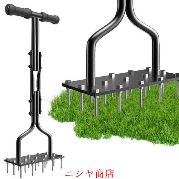 ?簡単な土壌浸透：当社の芝生エアレータースパイク手動ツールを使用して、健康な芝生を簡単に実現します。上げられた脚と頑丈な釘を備えた頑丈な無溶接 U 字型デザインと付属のハンドルにより、地面や緩い土壌に簡単に挿入できます。?庭の健康状態の改善...
