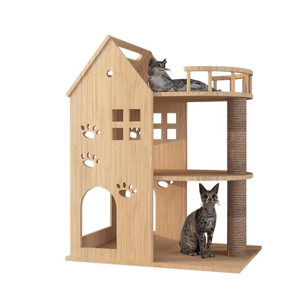 【天然木】：天然木で作られたキャットクライミングフレームは丈夫で耐久性があり、長時間の使用や猫による爪とぎにも耐え、他の素材のクライミングフレームよりも長持ちします。 天然木を使用した無垢材のキャットクライミングフレームは、環境にやさしく、...
