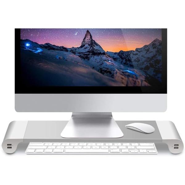 【4つのUSB充電ポート付き】 ディスプレイ台にはUSBが左右2個ずつ付いているので、スタンドから直接スマホやタブレットの充電ができる！ 周辺機器なども充電できるUSBポート付きの便利なモニター台です。さらに、外部電源で接続できるので、コン...