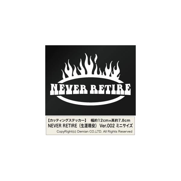 【NEVER RETIRE（生涯現役） Ver.002 カッティングステッカー ミニサイズ 3枚組 幅約12cm×高約7.8cm】直訳すると「決して引退しない」つまり生涯現役でいたいという意味の言葉です。 シートの材質は屋外看板用に使用され...