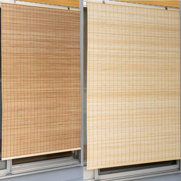 平ヒゴを使用している為、全丸ヒゴに比べ、目隠し遮光性が向上しました。 天然の竹ヒゴを使用した自然素材すだれ。ブラウンは焼竹を使用しています。夏の強い日差し対策に、外の涼風を取り込み、外部からの視線を遮ります。取り付け金具（ヒートン）付。天然...