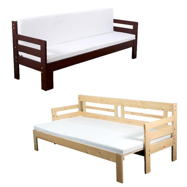 天然木すのこソファベッド[専用マットレス付][外寸] （ソファ時）（約）幅204×長さ67.8×高さ80cm　/ （ベッド時）（約）幅204×長さ108×高さ80cm[床面寸法] （ソファ時）幅198.5×奥行57.5cm / （ベッド時）...