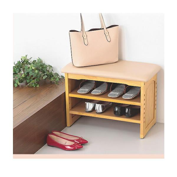 木製収納付き玄関ベンチ60cm幅 ガタつき防止付き●下部は棚2段で靴やスリッパの収納スペースに。●座面はソフトクッションで座り易くなりました。●可動棚2枚付き(3cmピッチ7段階)。●アジャスター付きなので、高さの微調整ができます。●耐荷重...