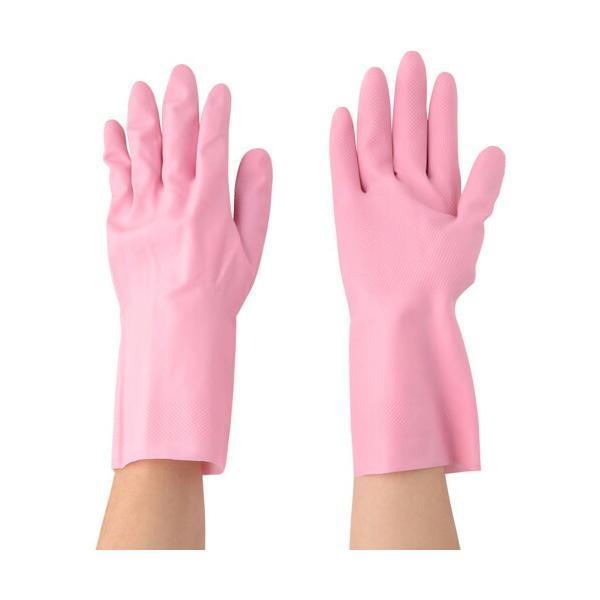 特長●柔らかく、突き刺しや引き裂きに強い手袋です。●べたつきにくい裏毛付です。用途●清掃作業・食品加工仕様●色：ピンク●サイズ：M●全長(cm)：30●手のひら周り(cm)：21●中指長さ(cm)：8●厚さ(mm)：0.43材質●表：天然ゴ...