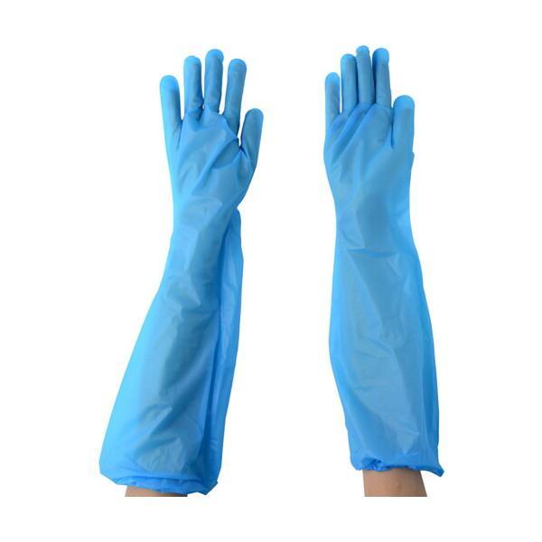 特長●全長60ｃｍなので、肘の上まで濡れずに作業が出来ます。●外エンボス加工で、すべりを防止します。用途●食品加工・清掃作業に。仕様●色：ブルー●全長(cm)：60.0●手のひら周り(cm)：27.0●中指長さ(cm)：8.0●厚さ(mm)...