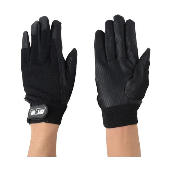 特長●手のひら全面がタッチパネル対応の手袋です。用途●倉庫・物流荷役業仕様●色：ブラック●サイズ：L●全長(cm)：22●手のひら周り(cm)：20●中指長さ(cm)：8.3●厚さ(mm)：0.7●袖口タイプ：マジック式材質●掌部：ポリウレ...