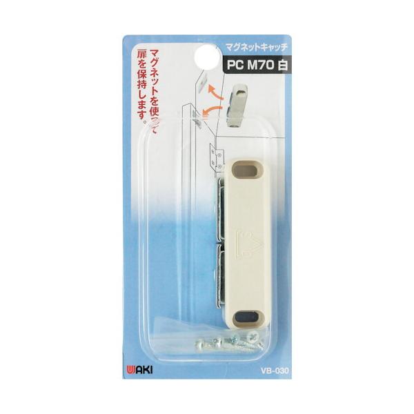 特長●一動作で手軽に扉を開閉できます。用途●木製家具やキャビネットなどの扉に。仕様●全長(mm)：59●幅(mm)：18.5●取付ピッチ(mm)：50●色：白●受座有無：有●タイプ：M70●使用木ネジ：丸頭3.1Ｘ16 サラ頭2.4Ｘ13材...