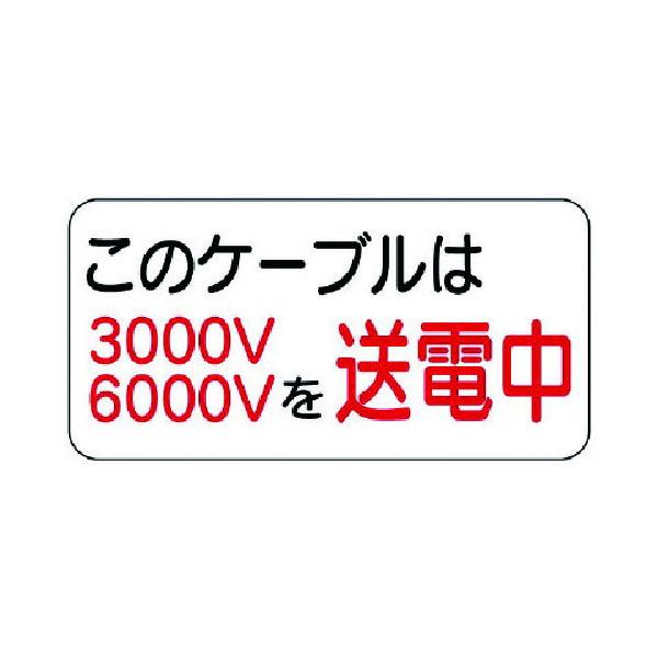 特長●電気工事に伴う注意喚起用標識です。用途●電気工事、電力施設での注意喚起表示に。仕様●表示内容：このケーブルは3000V/6000Vを送電中●縦(mm)：150●横(mm)：300●厚さ(mm)：1●摘要：穴4スミ●取付穴：穴4スミ材質...