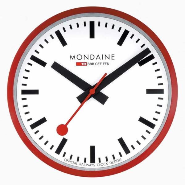 MONDAINE モンディーン 壁掛け時計 ウォールクロック レッド 25cm スイス国鉄オフィシャル 鉄道ウォッチ A990.CLOCK.11SBC優美堂のモンディーンはメーカー保証つきの正規商品です。サイズ：直径250mm/暑さ42mm...
