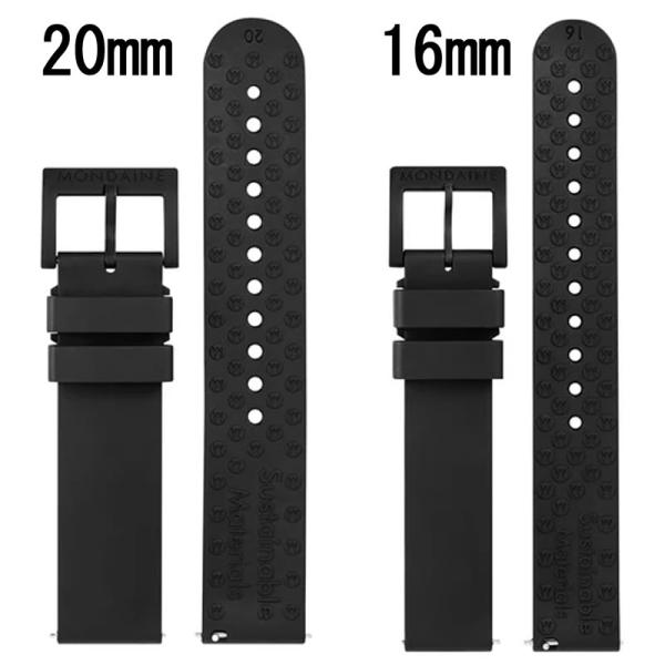 モンディーン エッセンス 41mm / 32mm 用ストラップ。再生可能原料を使用したTPU（ポリウレタン）素材でできています。クイックリリース機能付きです。商品詳細ストラップ幅：  20mm及び16mmカラー： ブラック原産国： 中国スト...