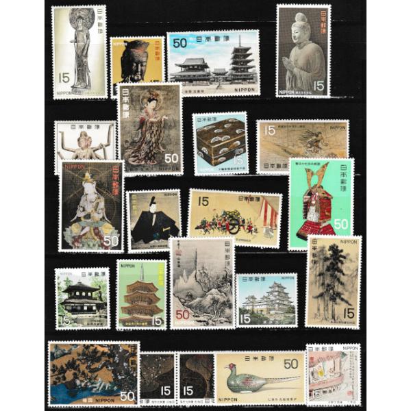 ◆第1次国宝シリーズ　22種完発行日：昭和42〜44年(1967〜1969)種類：15円×15枚 / 50円×7枚(額面合計575円)意匠：国宝状態：未使用／経年による多少のヨレ・シミ等があります。※台紙は付属いたしません。※画像はサンプル...