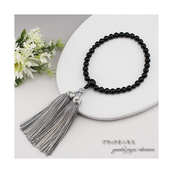 【日本製】京念珠正規品タグ付き【仕　立】高級結び入り仕立て【材　質】親　玉：黒オニキス 　　　　　二天玉：黒オニキス　　　　　主　玉：黒オニキス　　　【寸　法】親　玉：約 12ミリ　　　　　　二天玉：約 6ミリ　　 　　　　　主　玉：約 8...
