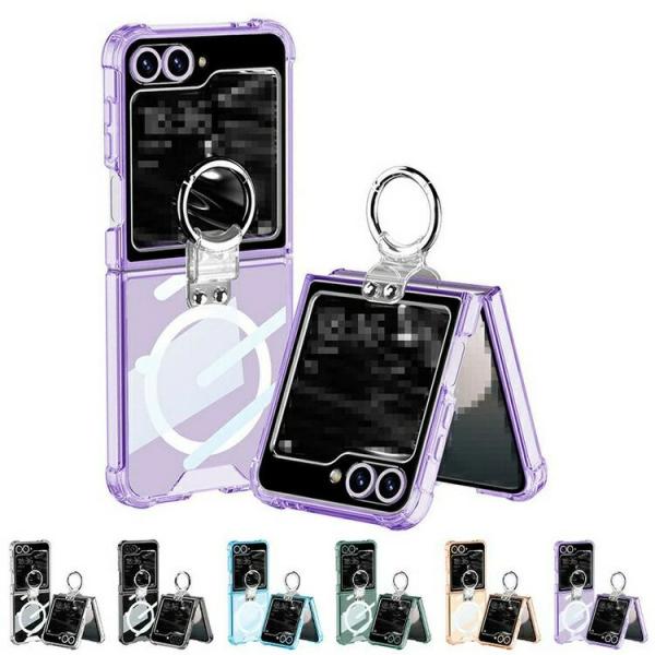 Galaxy Z Flip6 耐衝撃 クリアケース Galaxy Z Flip6 ケース クリア カバー 折りたたみ型 Qi充電 ワイヤレス充電 対応 マグネット吸着 透明 角 保護 コーナーバンパー 一体型リング付き  Samsung サ...