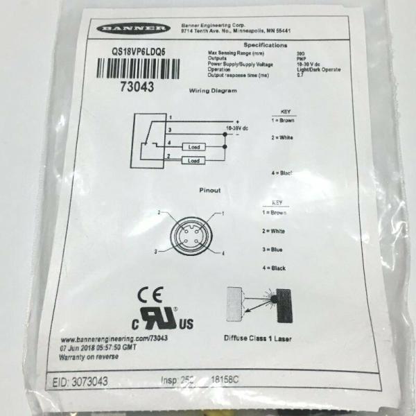 1PC Neu BANNER Laser sensor QS18VP6LDQ51PC Neu BannerレーザーセンサーQS18VP6LDQ5