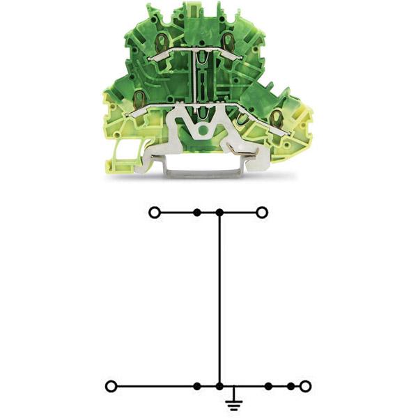 Ground/earthing terminal block with 2-decks/levels (double-deck) + internal commoning - with PE" marking - Wago (2000 TO...